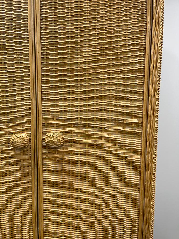 Vintage Wicker Wardrobe with 2 Drawers, 1980s for sale at Pamono