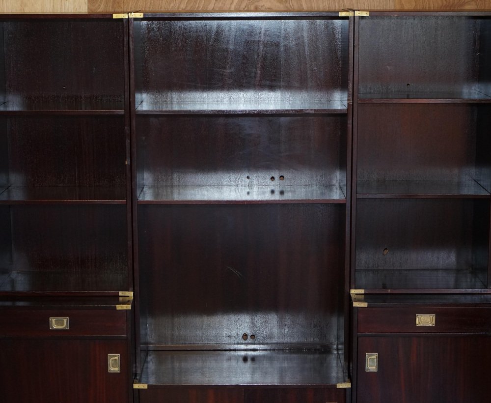 Vintage Hardwood Finish Military Campaign Bookcases, Set of 3 for sale ...