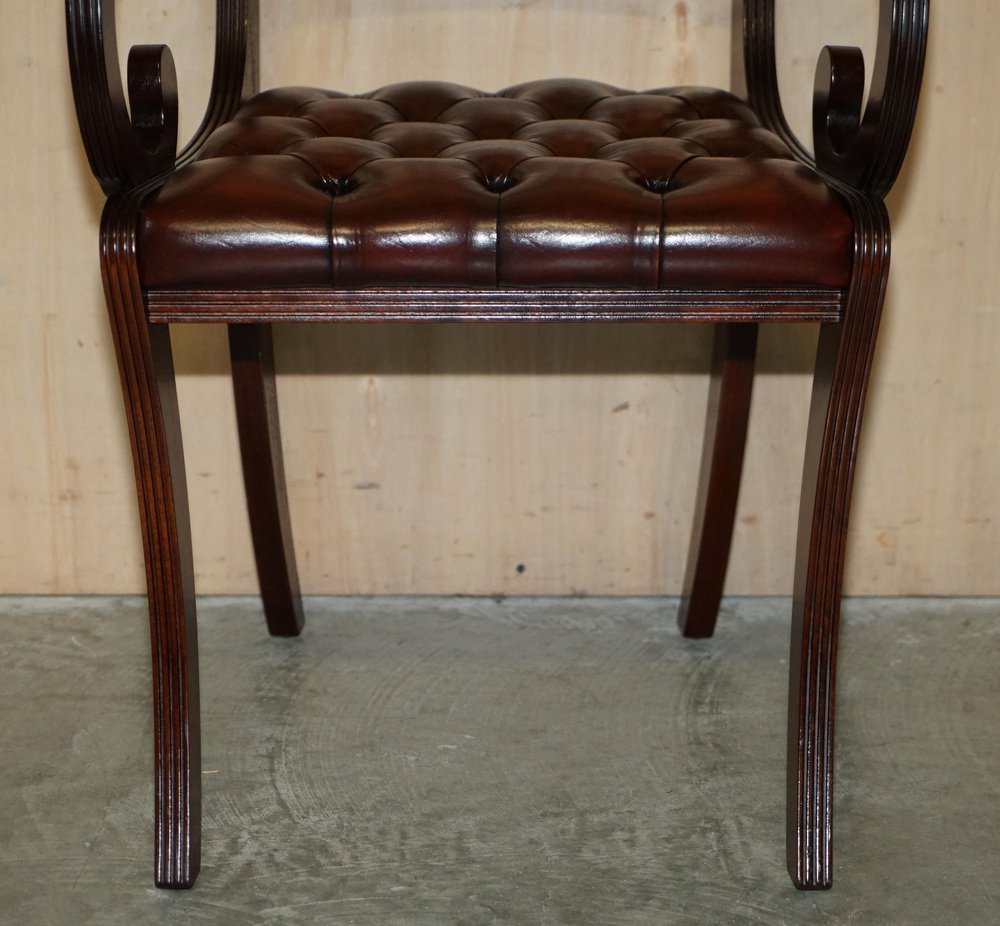 Vintage Hand Dyed Brown Leather Chesterfield Tufted Dining Chairs, Set ...