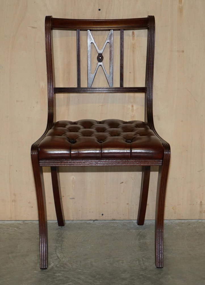 Vintage Hand Dyed Brown Leather Chesterfield Tufted Dining Chairs, Set ...