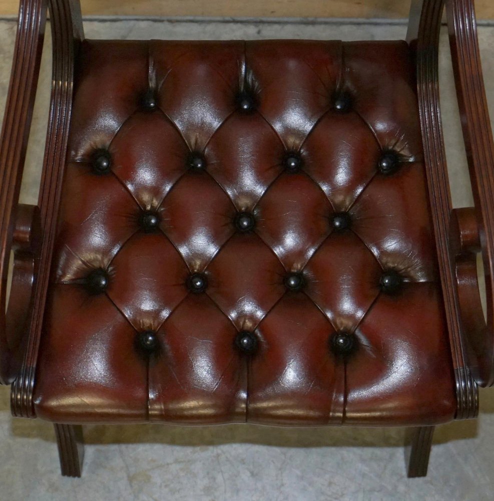 Vintage Hand Dyed Brown Leather Chesterfield Tufted Dining Chairs, Set ...