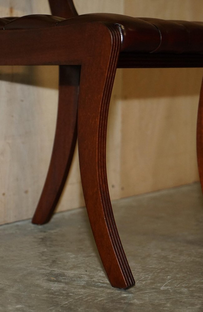 Vintage Hand Dyed Brown Leather Chesterfield Tufted Dining Chairs, Set ...