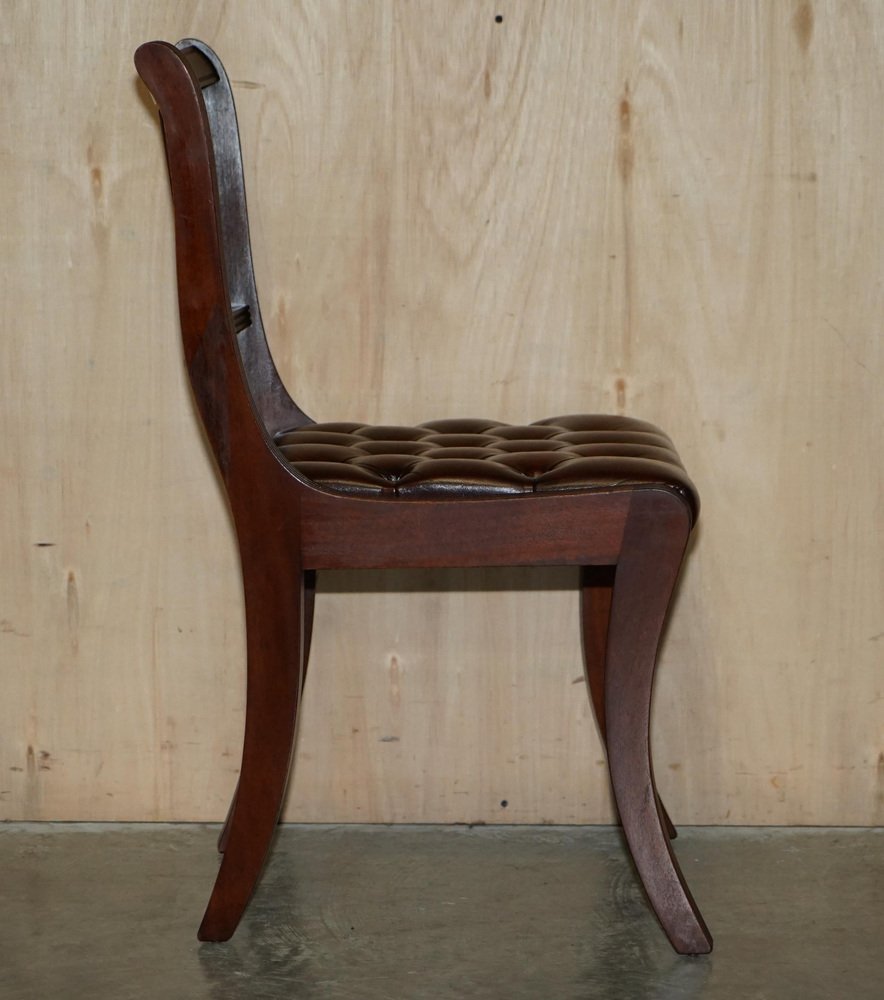 Vintage Hand Dyed Brown Leather Chesterfield Tufted Dining Chairs, Set ...