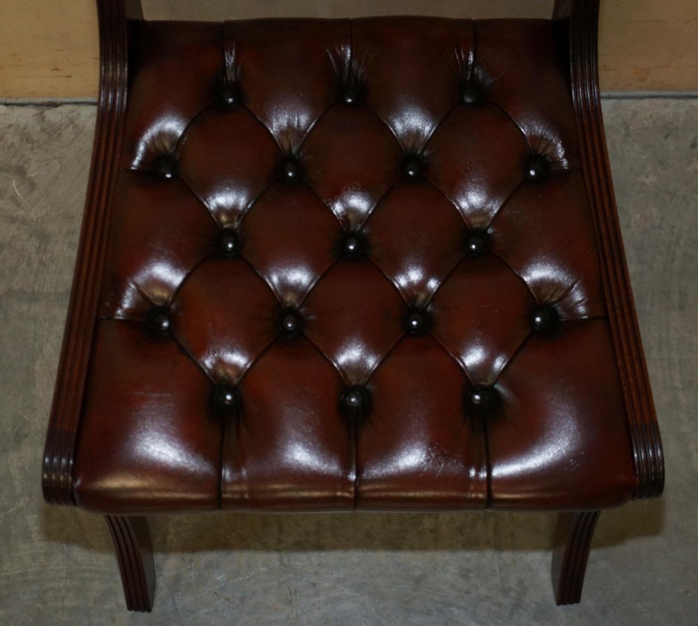 Vintage Hand Dyed Brown Leather Chesterfield Tufted Dining Chairs, Set ...