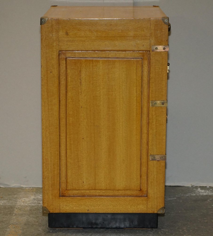 Vintage Military Campaign Bedside Tables with Drawers in Light Oak, Set ...