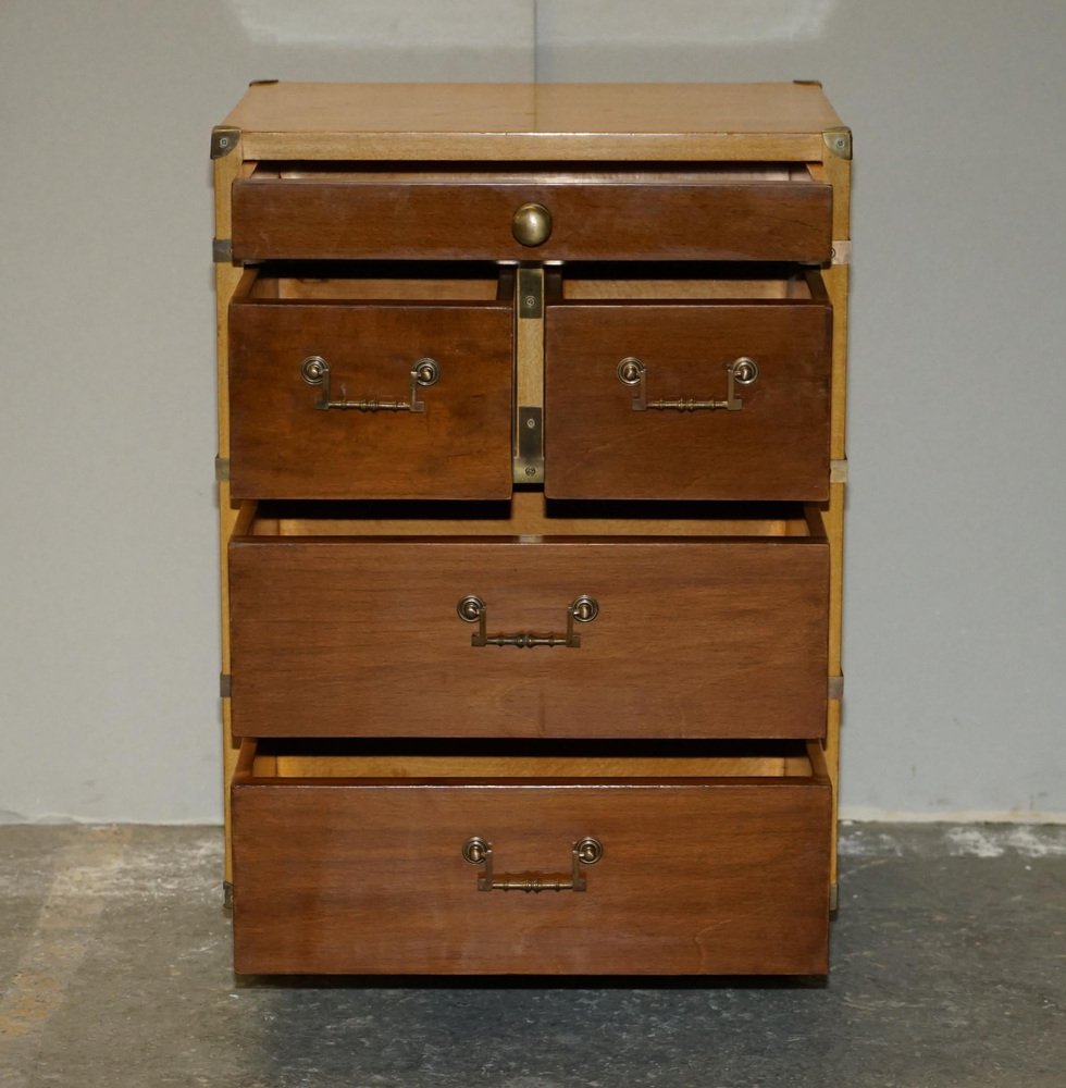Vintage Military Campaign Bedside Tables with Drawers in Light Oak, Set ...