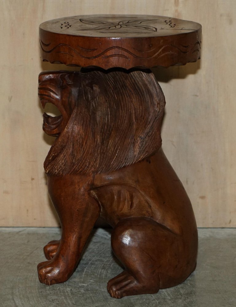 Vintage Hand Carved Male Lion Stools with Ornate Decoration, Set of 2 ...