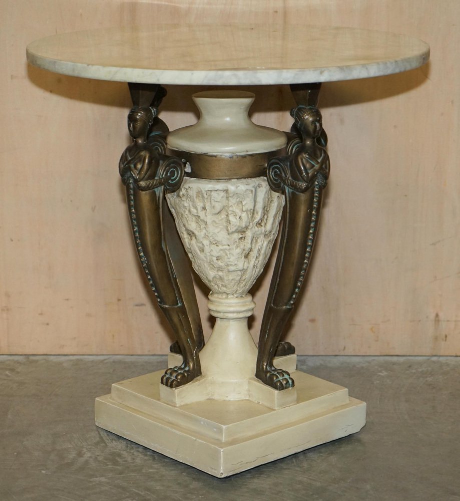 Vintage Egyptian Revival Side Table with Marble Top for sale at Pamono