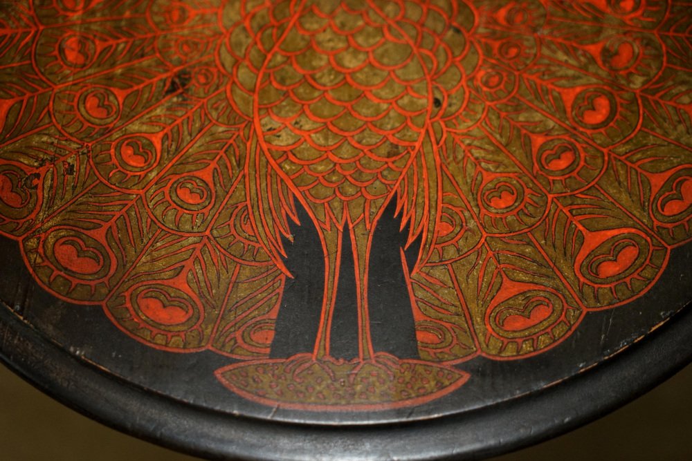 Antique Handmade Peacock Decorated Side Table, 1900s for sale at Pamono