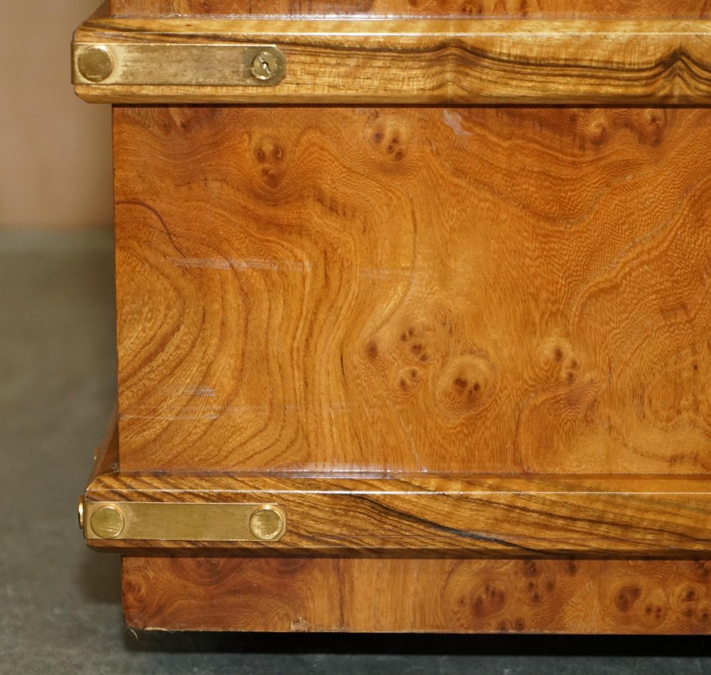 Large Burr Walnut Chest Trunk with Hidden Bottom Storage for sale at Pamono