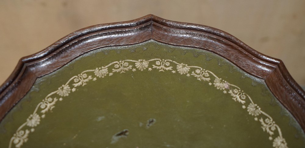 Hardwood, Green Leather & Gold Leaf Inlay Tripod Side Table for sale at ...