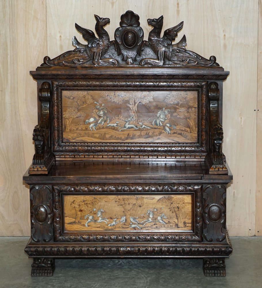 Antique Italian Carved Lion Griffon Bench with Storage, 1860s for sale ...