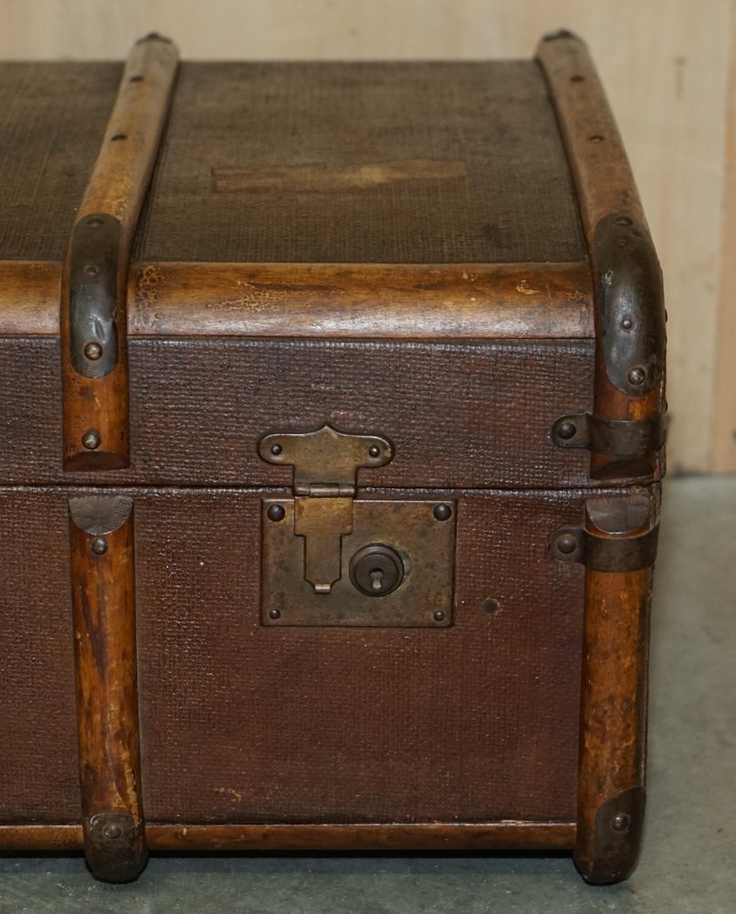 Antique Victorian Leather Elm & Canvas Steamer Trunk, 1880s for sale at ...