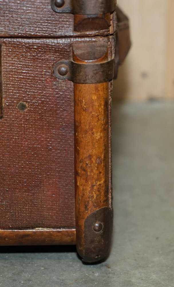 Antique Victorian Leather Elm & Canvas Steamer Trunk, 1880s for sale at ...