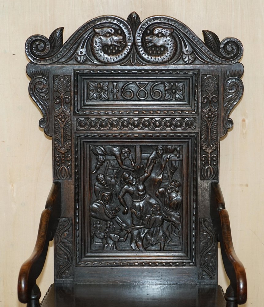 Wainscot Armchair in Oak, Northern England, 1686 for sale at Pamono
