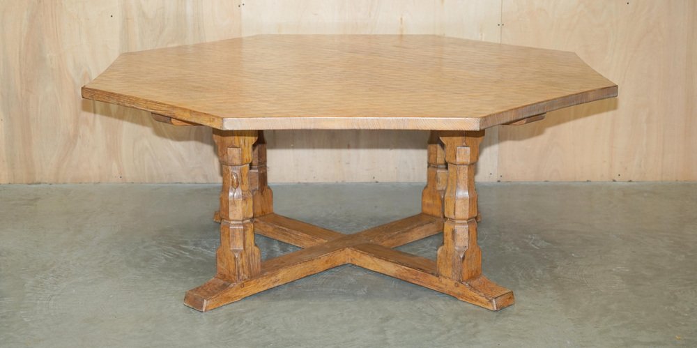 Huge Vintage Adzed Octagonal Dining Table from Robert Mouseman Thompson, 1950s for sale at Pamono