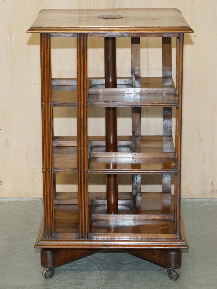 Antique Revolving Bookcase Table in Reclaimed Oak for sale at Pamono