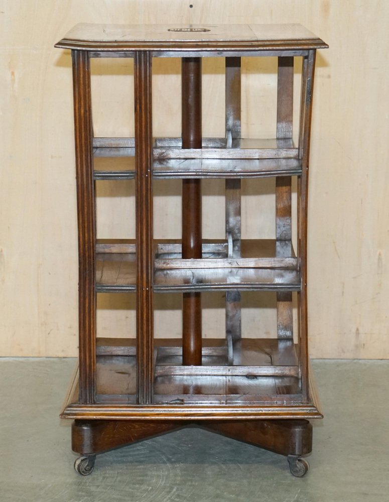 Antique Revolving Bookcase Table in Reclaimed Oak for sale at Pamono