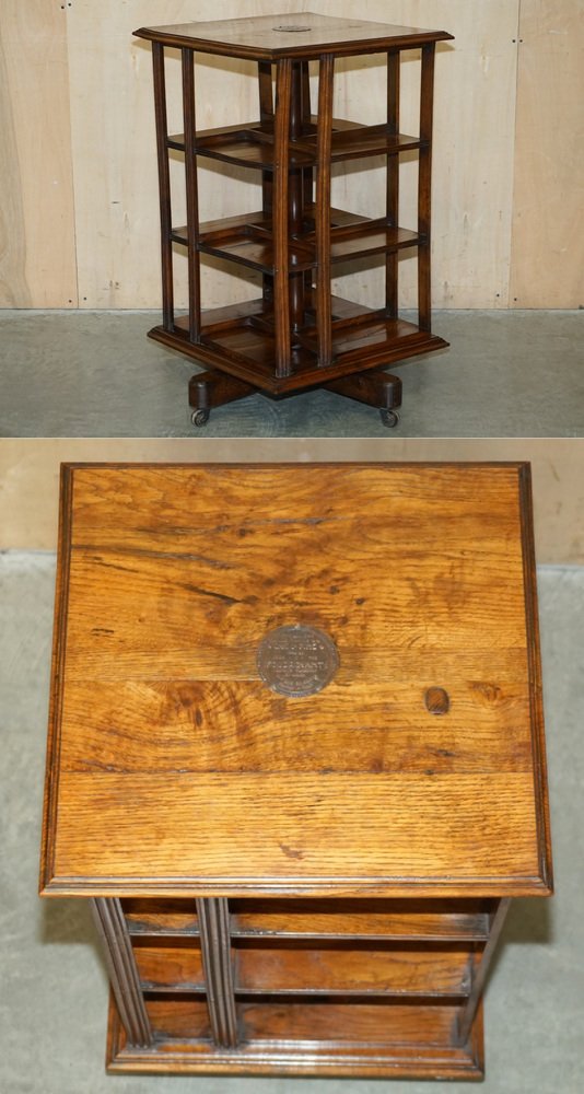 Antique Revolving Bookcase Table in Reclaimed Oak for sale at Pamono