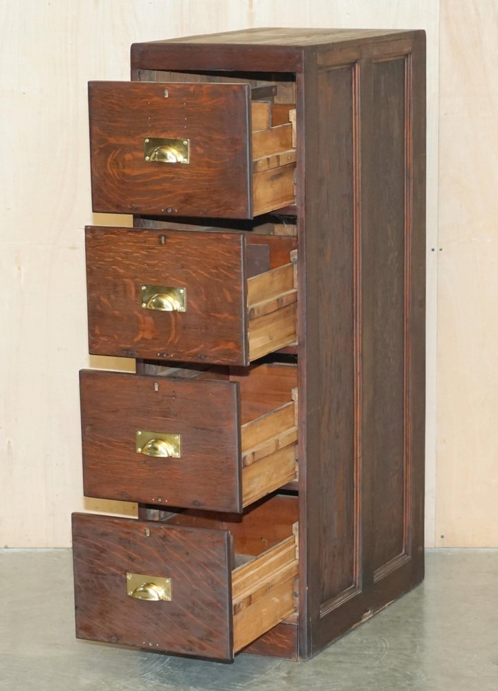 Antique English Art Deco Oak Filing Cabinet, 1920s for sale at Pamono