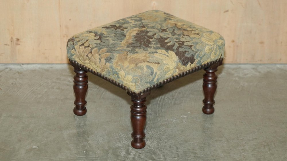 Small Georgian English Country House Footstool with Embroidered Top ...