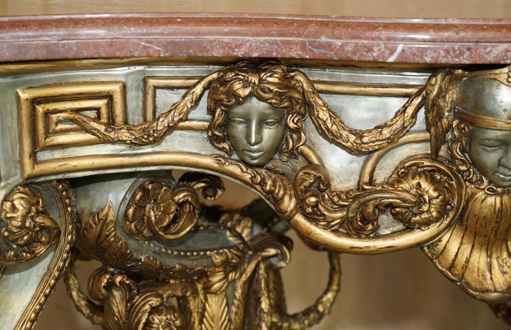 Baroque Metal Rams & Maiden Head Marble Topped Console Table for sale ...