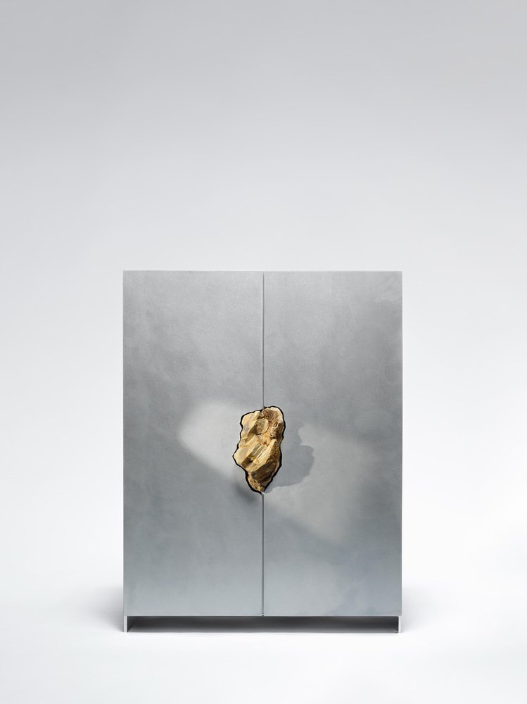 Hand-Sculpted Cabinet with Original Petrified Oak by Pierre De Valck ...