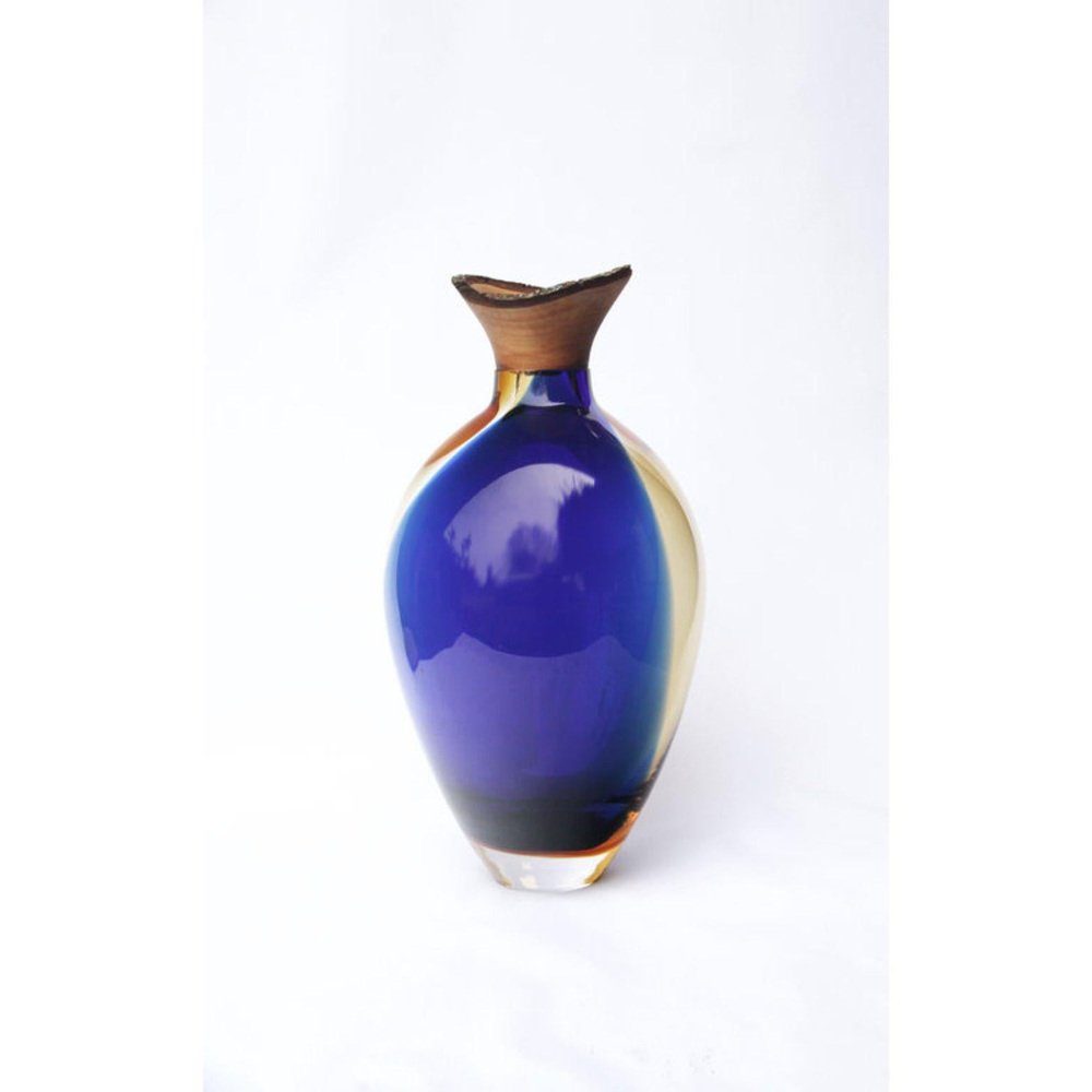 Blue and Amber Sculpted Blown Glass Vase by Pia Wüstenberg for sale at ...