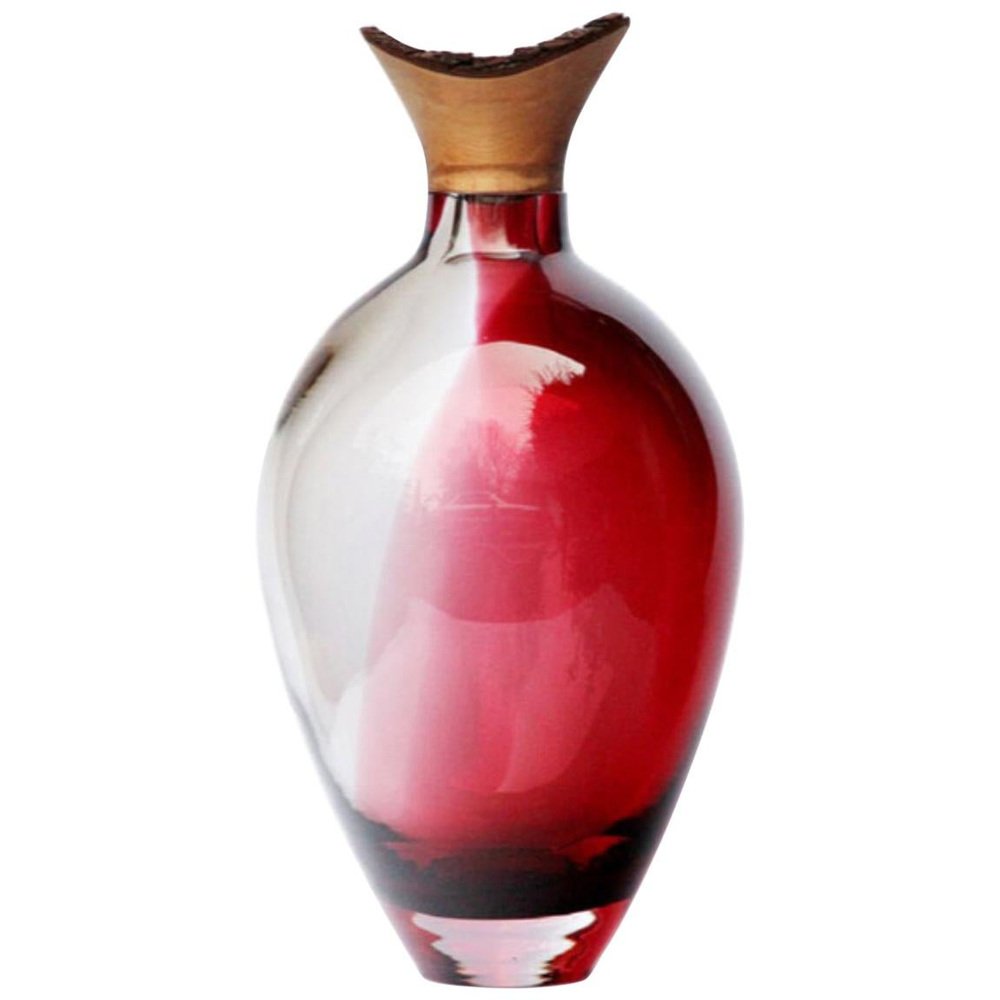 Red and Grey Sculpted Blown Glass Vase by Pia Wüstenberg for sale at Pamono
