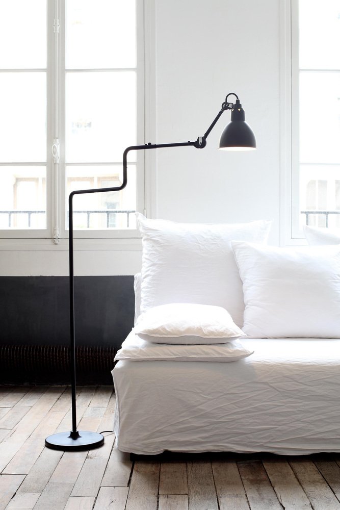 Black Lampe Gras N° 411 Floor Lamp by Bernard-Albin Gras for sale at Pamono
