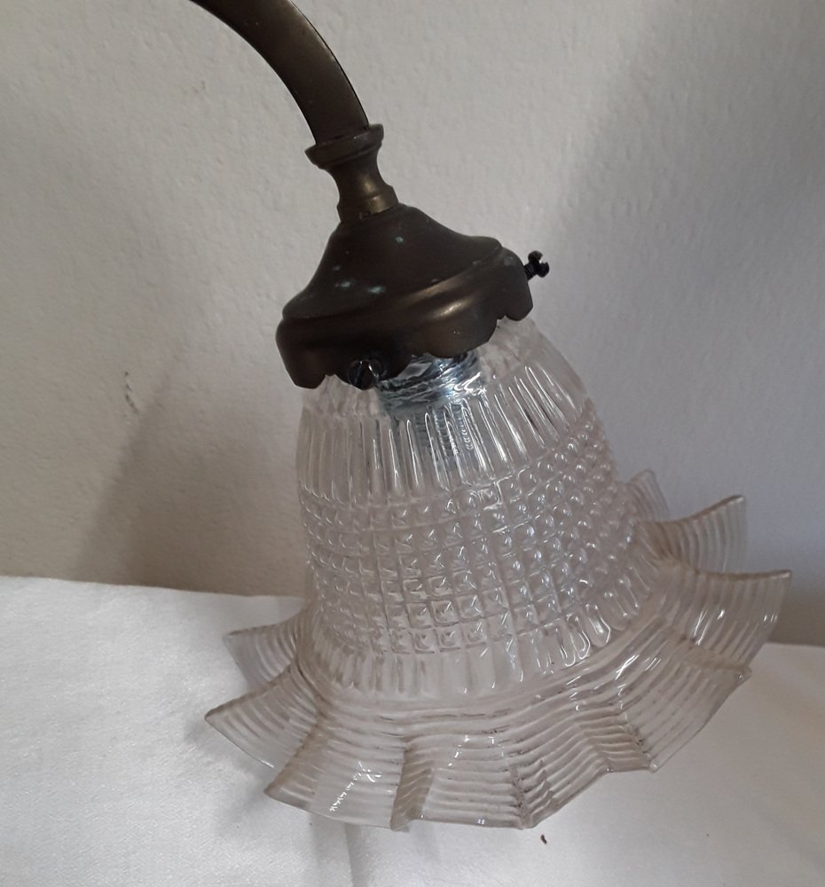 Neo-Gothic German Wall Lamp with Brass Frame & Original Glass Shade ...