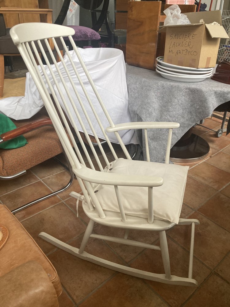 White Scandinavian Rocking Chair, 1960s for sale at Pamono