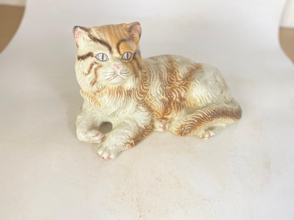 Large Italian Cat Figurines in Ceramic, 1970s, Set of 2 for sale at Pamono