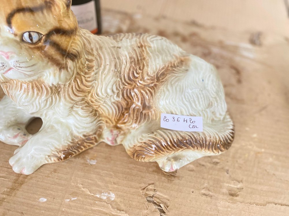 Large Italian Cat Figurine in Ceramic, 1970s for sale at Pamono