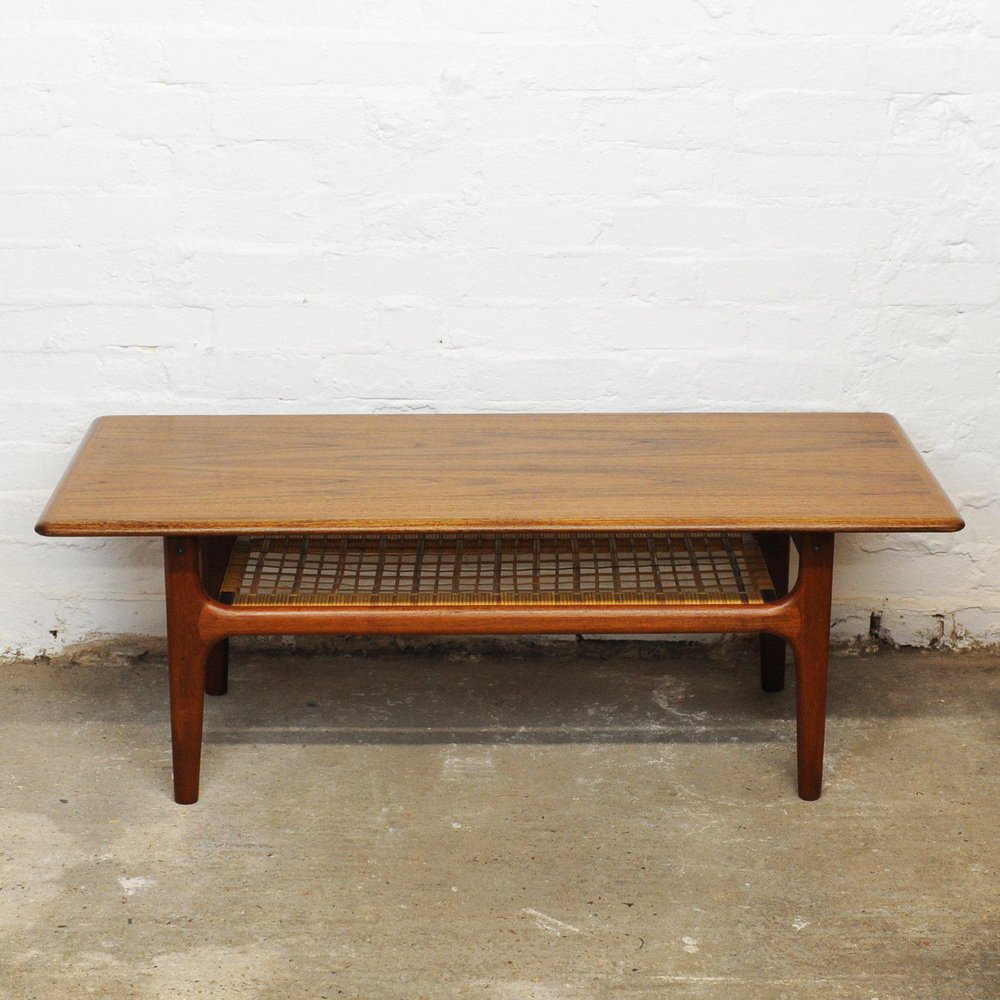Danish Teak and Cane Coffee Table attributed to Trioh Mobler, 1960s for ...