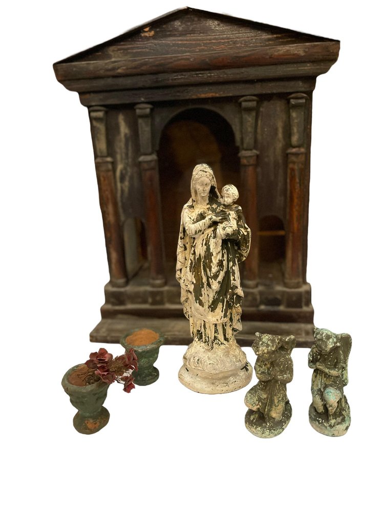 Victorian Display Case with Plaster Figures, 1800s for sale at Pamono