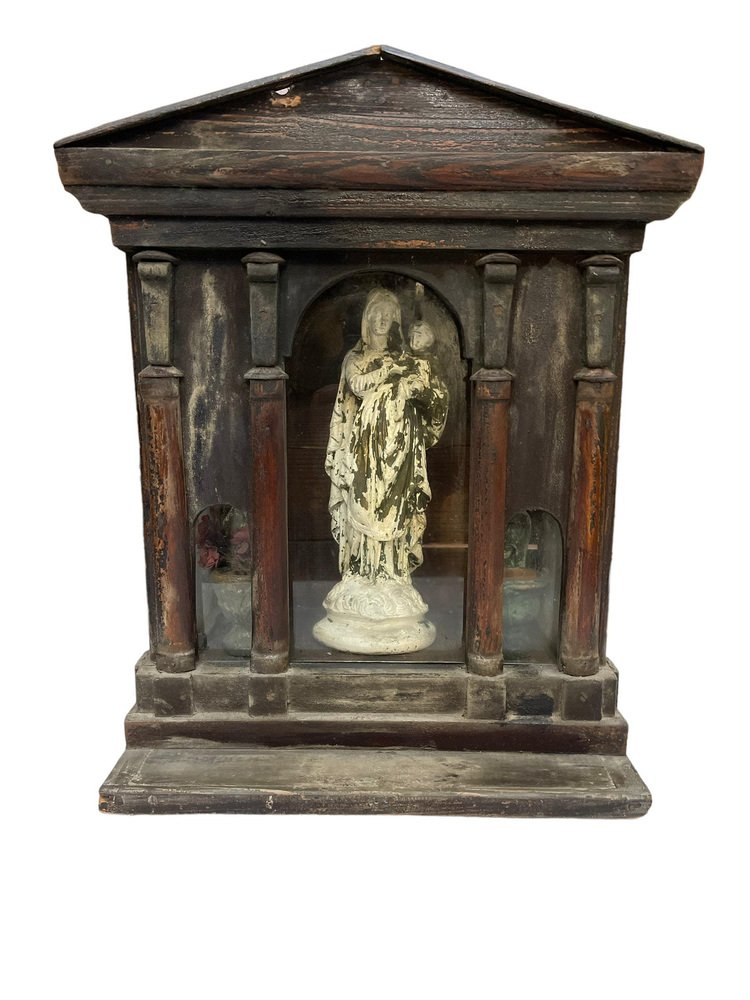 Victorian Display Case with Plaster Figures, 1800s for sale at Pamono