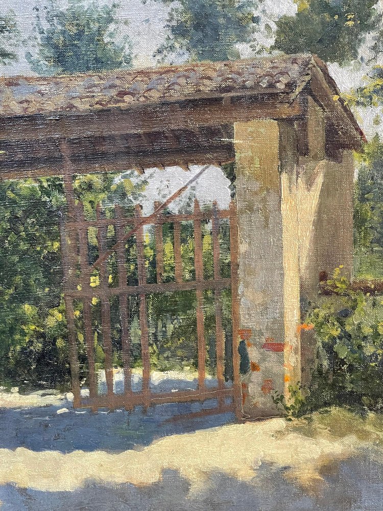 Country Gate, Oil Painting on Canvas, Early 20th Century, Framed for ...