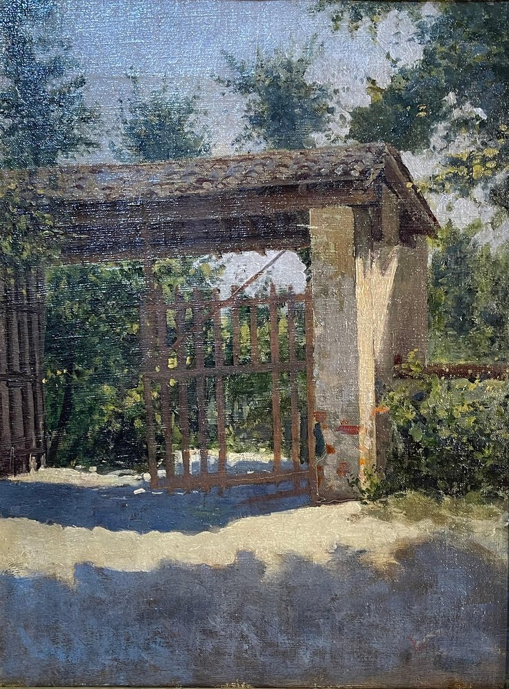Country Gate, Oil Painting on Canvas, Early 20th Century, Framed for ...