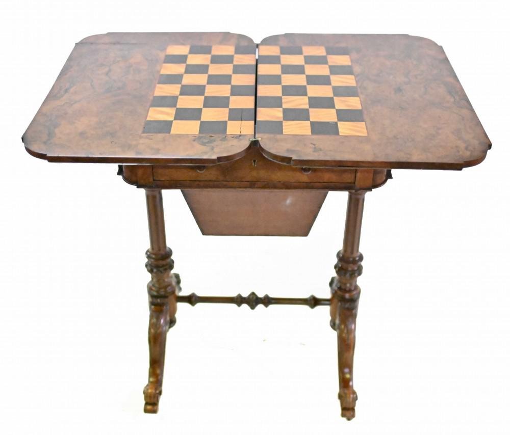 Victorian Games Table Chess Draughts Walnut for sale at Pamono