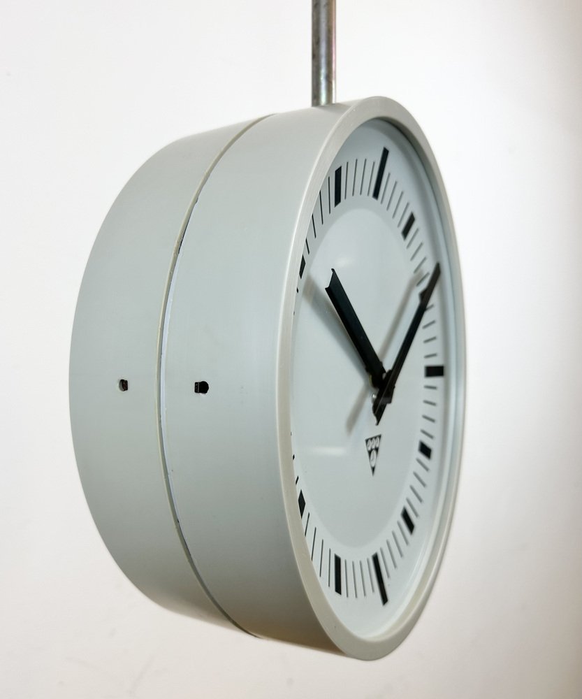 Industrial Grey Bakelite Double Sided Factory Clock from Pragotron ...