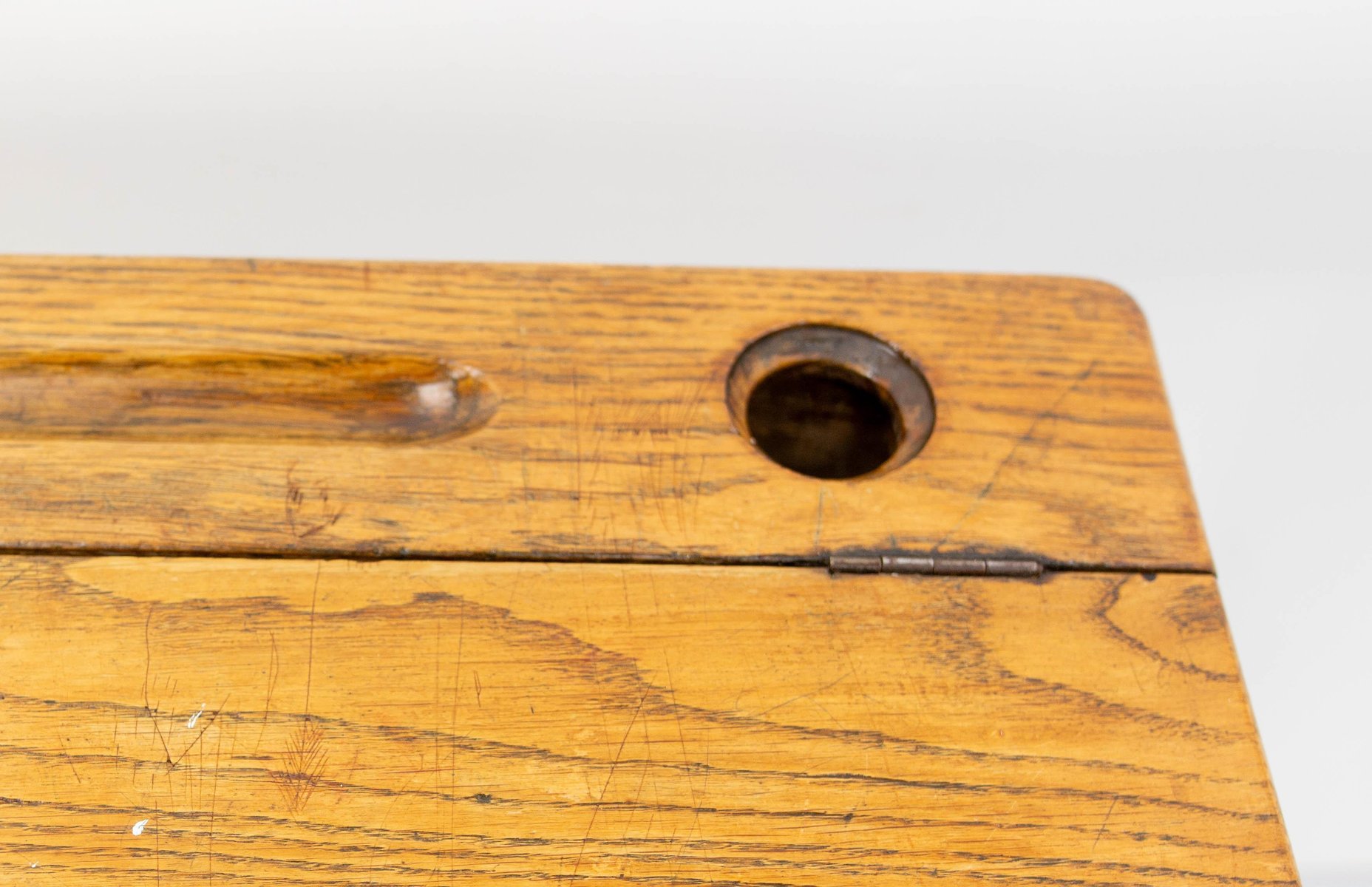 Mid 20th Century Student Oak & Iron Writing Table Slant Top Desk ...