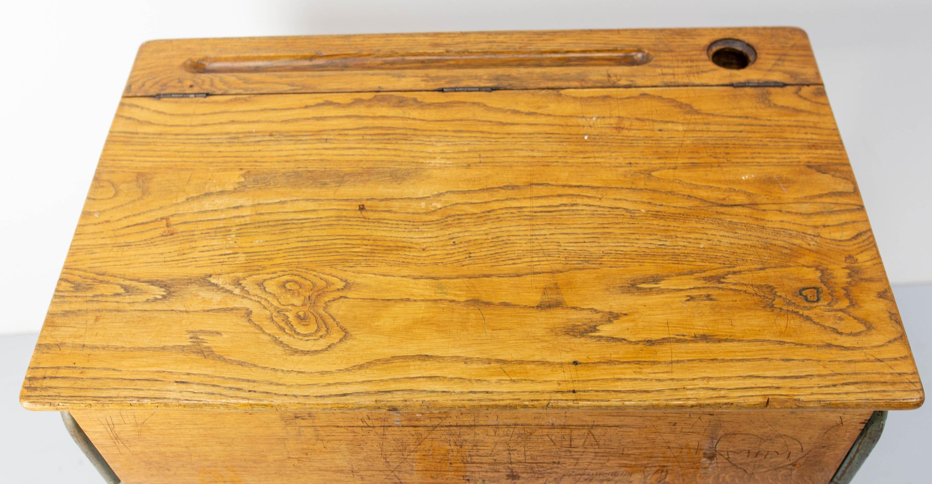 Mid 20th Century Student Oak & Iron Writing Table Slant Top Desk ...