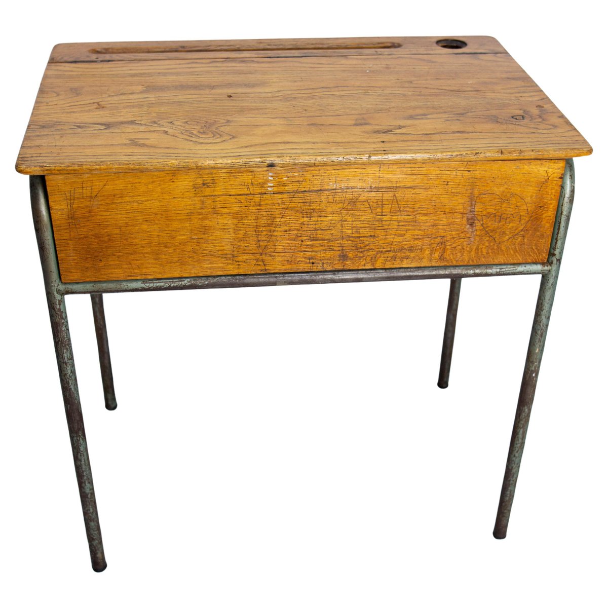 Mid 20th Century Student Oak & Iron Writing Table Slant Top Desk ...