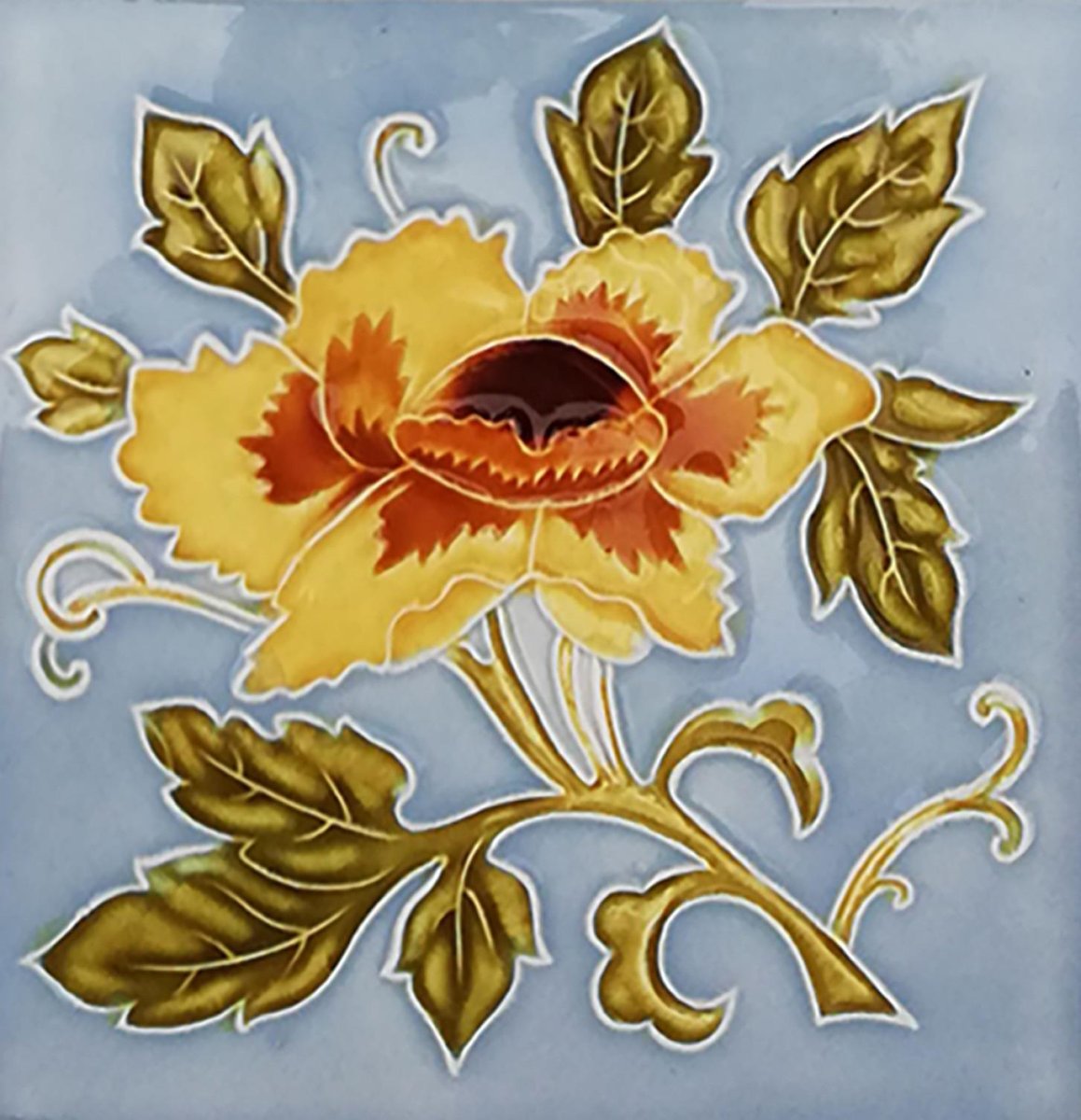 Art Nouveau Glazed Yellow Rose Tile from Belga, 1930s for sale at Pamono