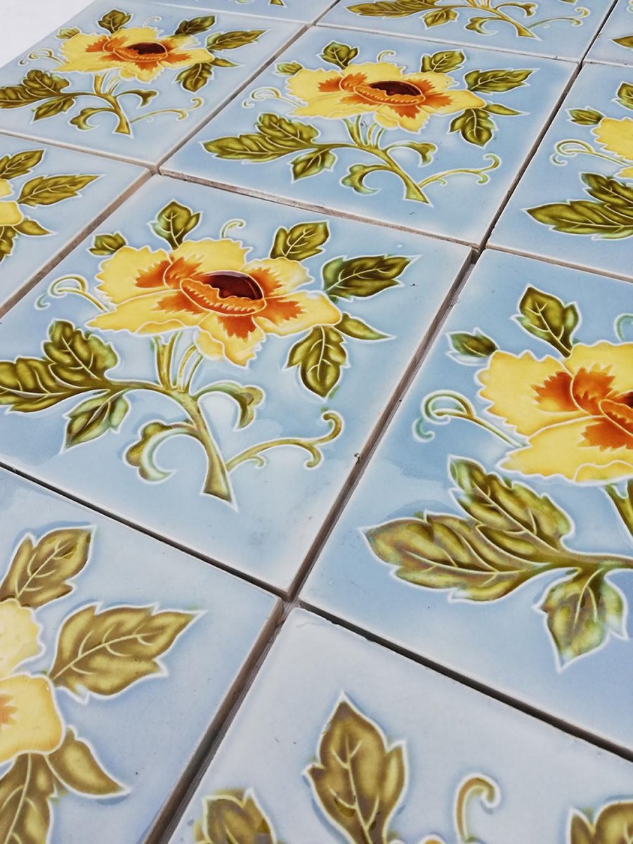 Art Nouveau Glazed Yellow Rose Tile from Belga, 1930s for sale at Pamono