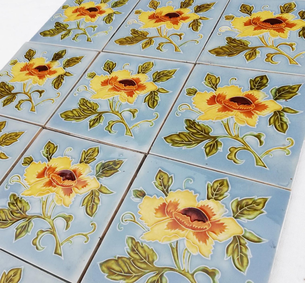Art Nouveau Glazed Yellow Rose Tile from Belga, 1930s for sale at Pamono