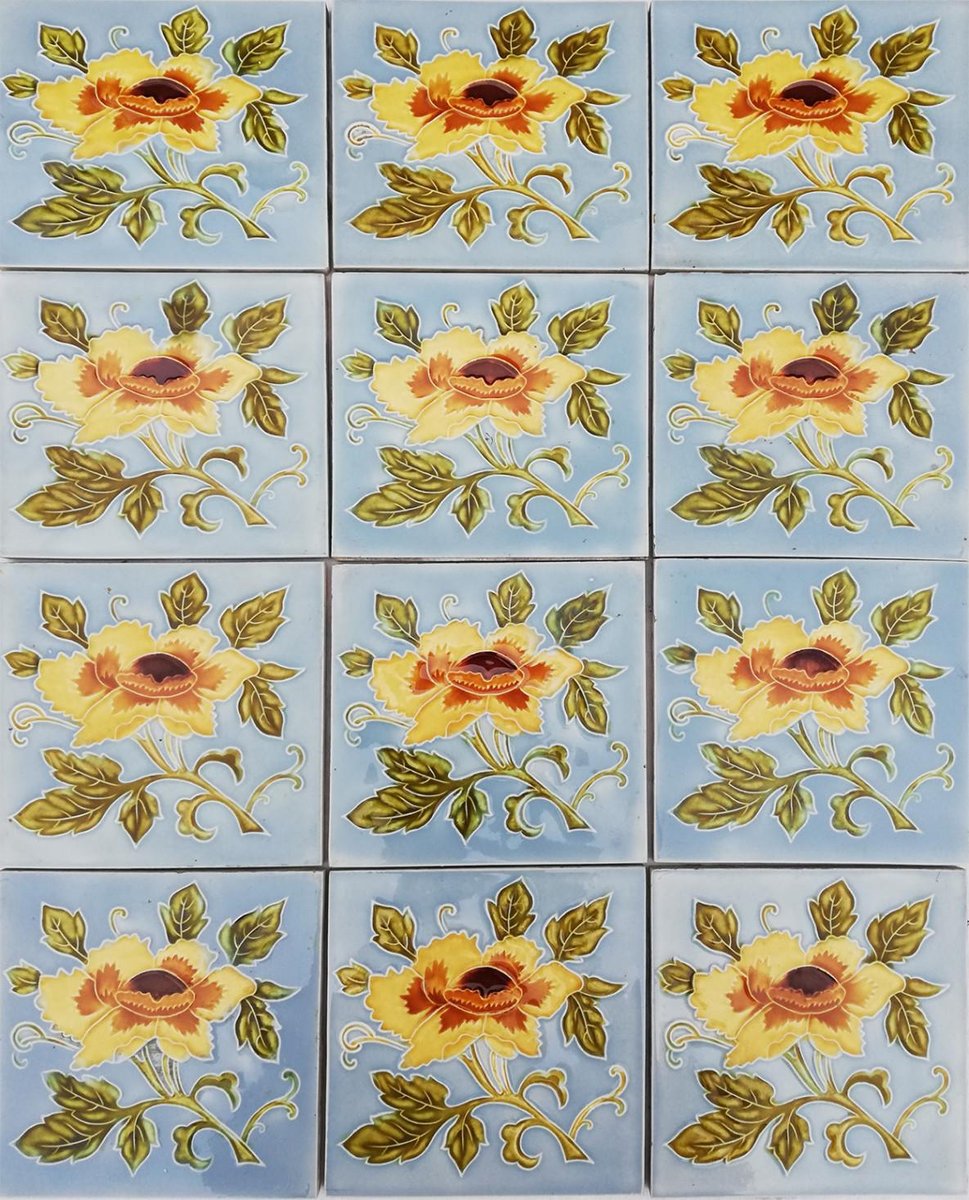 Art Nouveau Glazed Yellow Rose Tile from Belga, 1930s for sale at Pamono