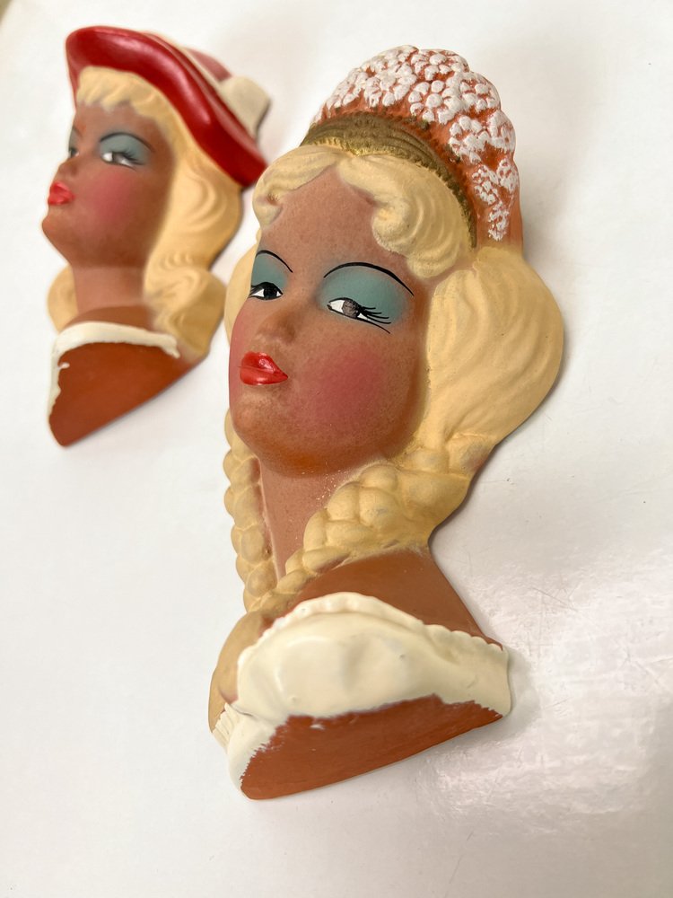Vintage Ceramic Wall Masks of Young Women, 1960s, Set of 2 for sale at ...