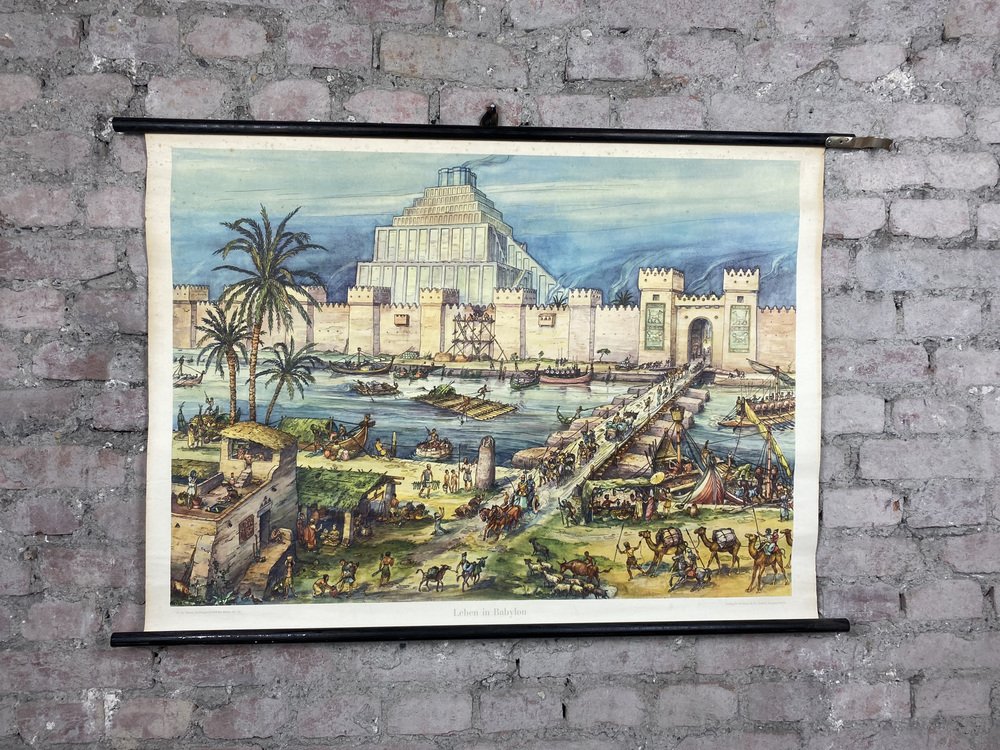 Vintage School Wall Card Print Live in Babylon Posters for sale at Pamono